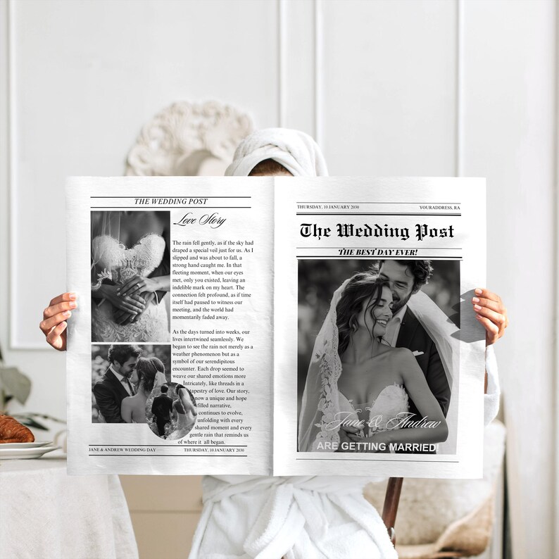 Canva Wedding Newspaper Template, Large Newspaper Wedding Program ...