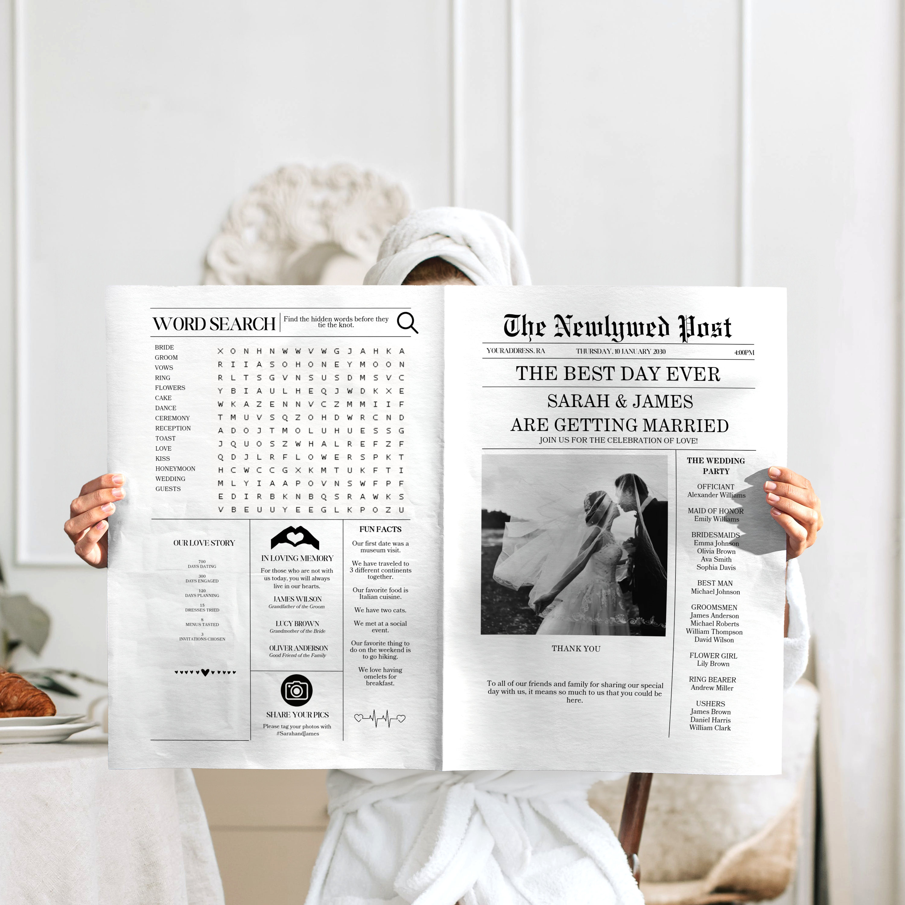 Custom Canva Newspaper Wedding Program Template, Wedding Day Folded ...