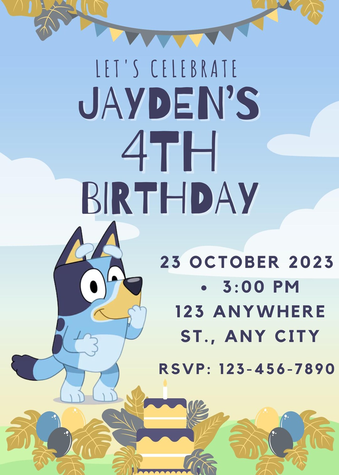 Cute Kids Gorgeous Invitation Party Bluey - Etsy