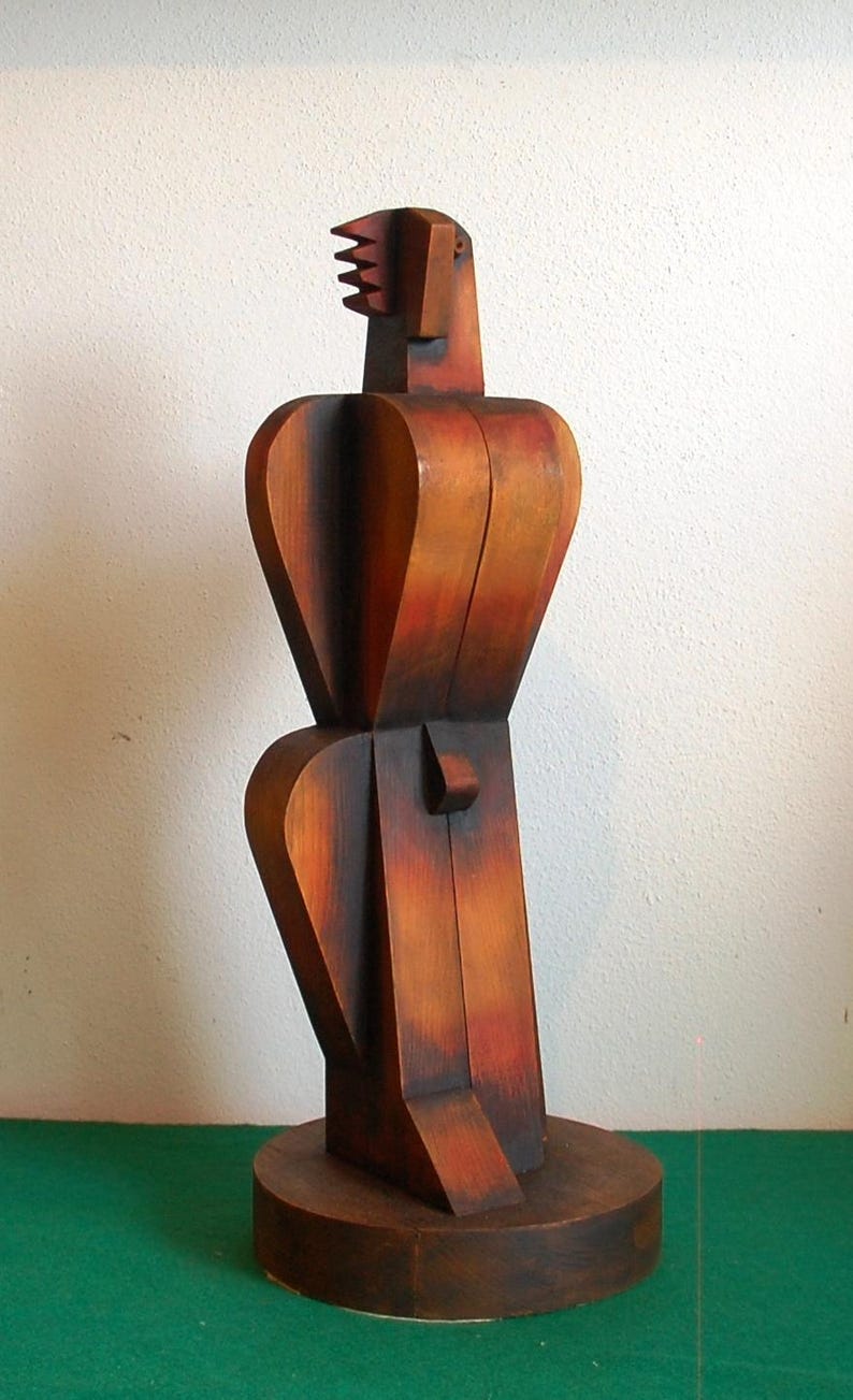 Cubist Wood Sculpture: Handmade Atelier Boulogne Art, Limited Edition ...