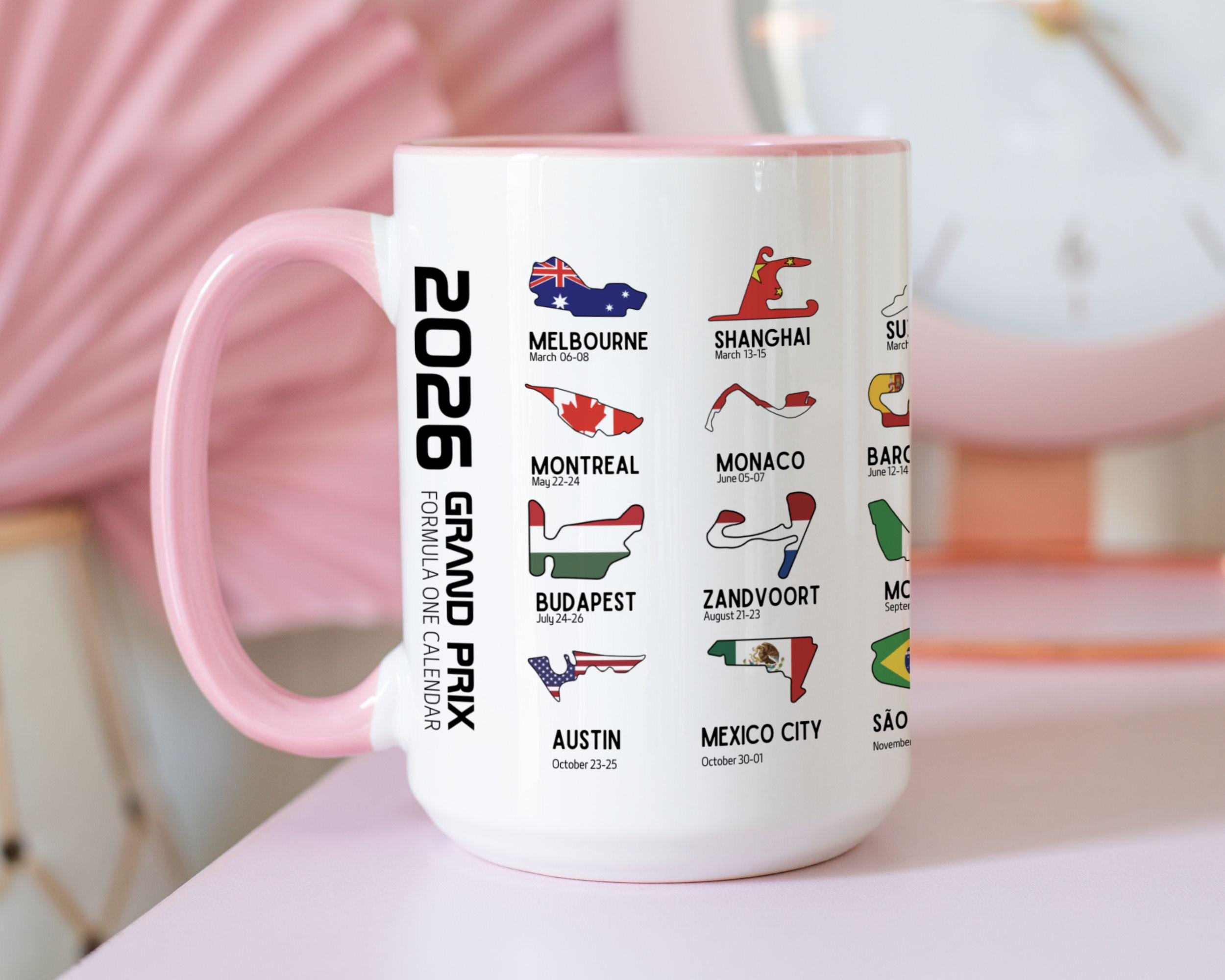 Formula One Calendar 2026 Mug, F1 Race Track Coffee Cup, Grand Prix ...