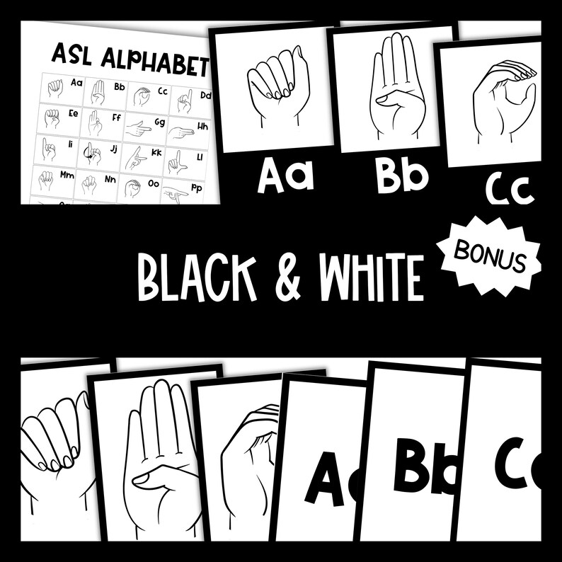 ASL American Sign Language Chart and Flashcards Wall Art Bright Rainbow ...