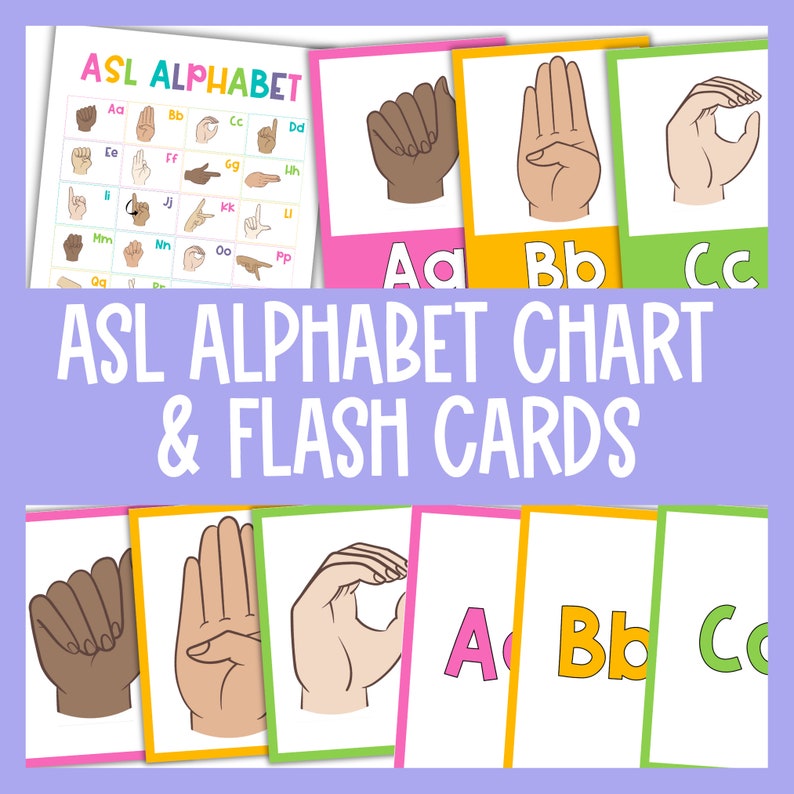 ASL American Sign Language Chart and Flashcards Wall Art Bright Rainbow ...