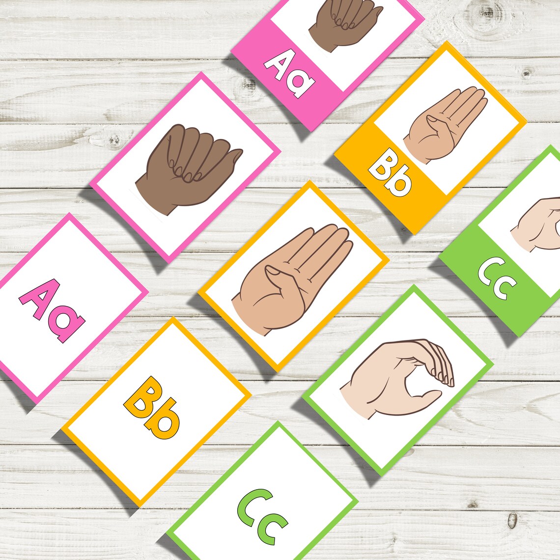ASL American Sign Language Chart and Flashcards Wall Art Bright Rainbow ...