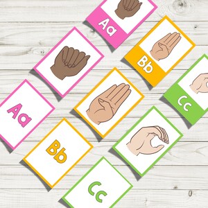 ASL American Sign Language Chart and Flashcards Wall Art Bright Rainbow ...
