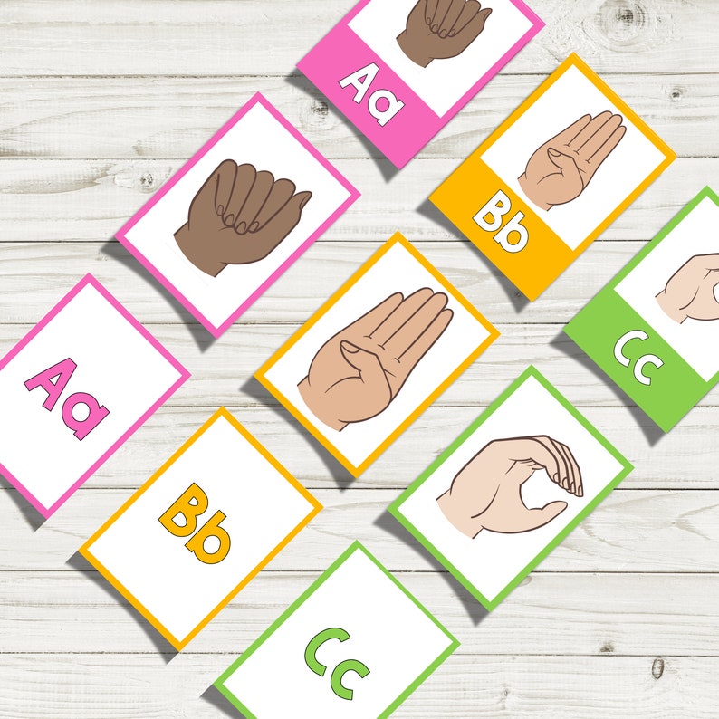 ASL American Sign Language Chart and Flashcards Wall Art Bright Rainbow ...