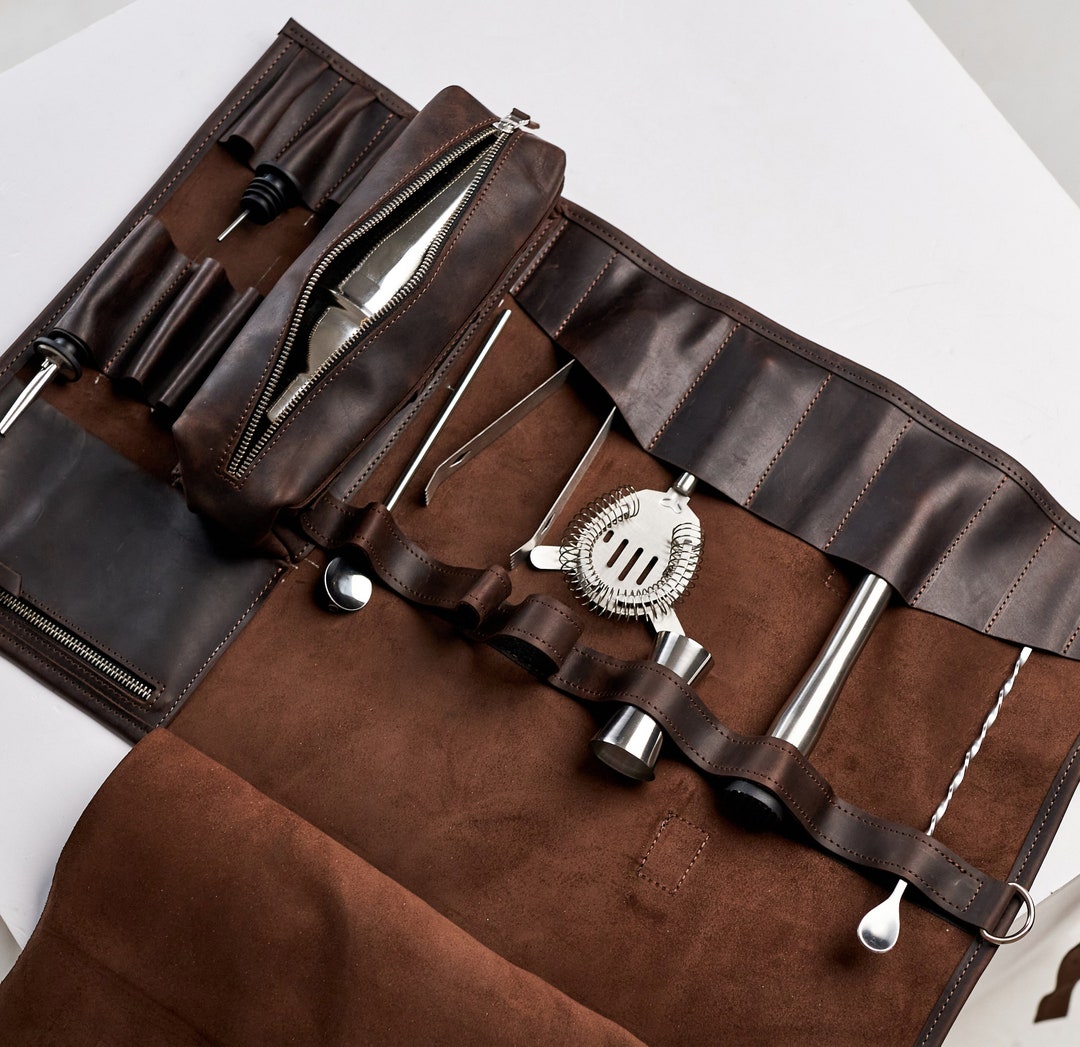 Leather Bartender Case, Leather Barman Bag, Bartender Roll Bag ...