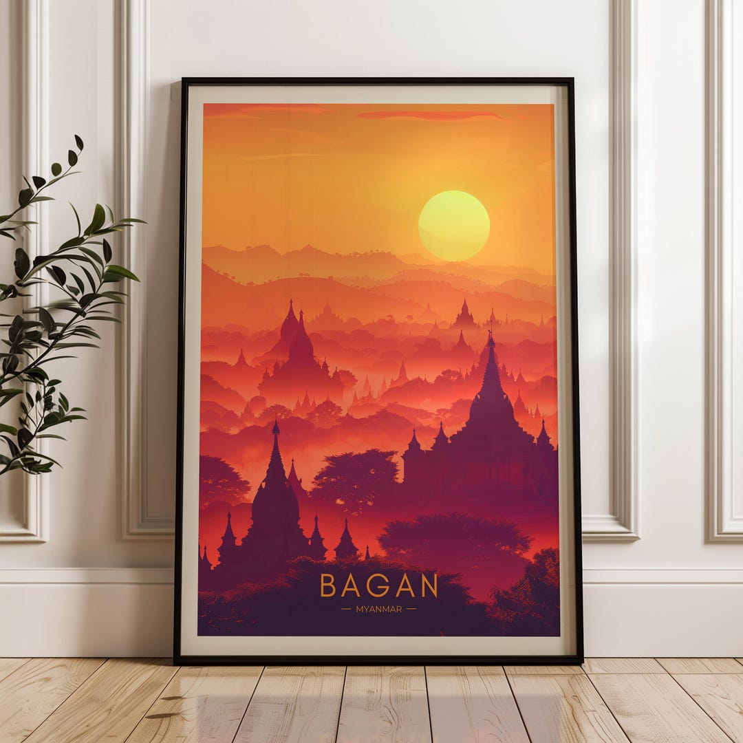 Bagan Travel Poster - Myanmar Wall Art Print, Illustration Poster ...