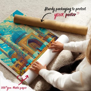 Samarkand Travel Poster - Uzbekistan Wall Art Print, Illustration ...