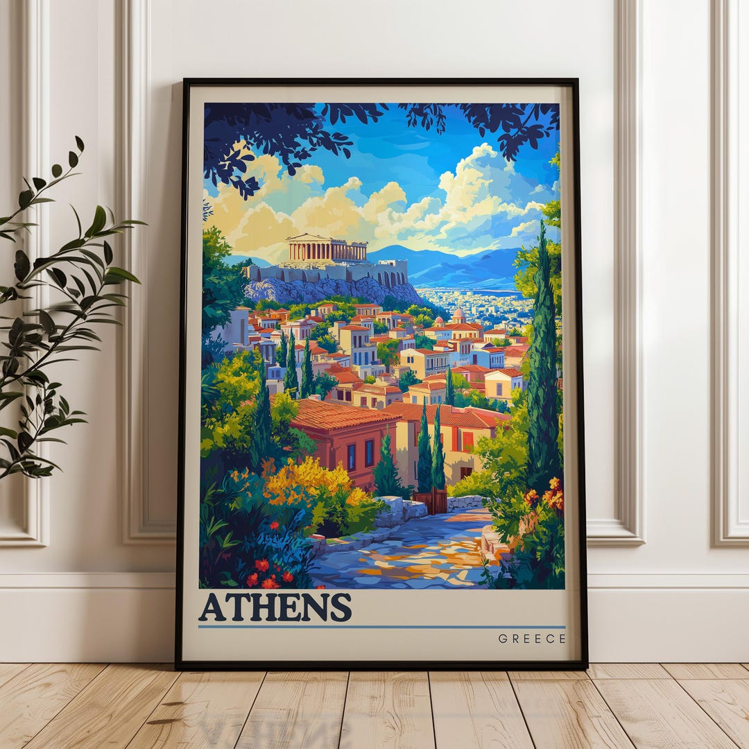 Athens Travel Poster: Acropolis Illustration, Greece Wall Art - Etsy