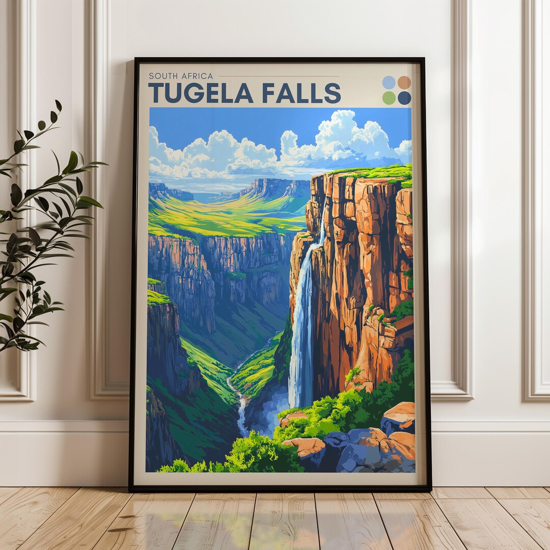 Tugela Falls Travel Poster - South Africa Wall Art Print, Waterfall ...