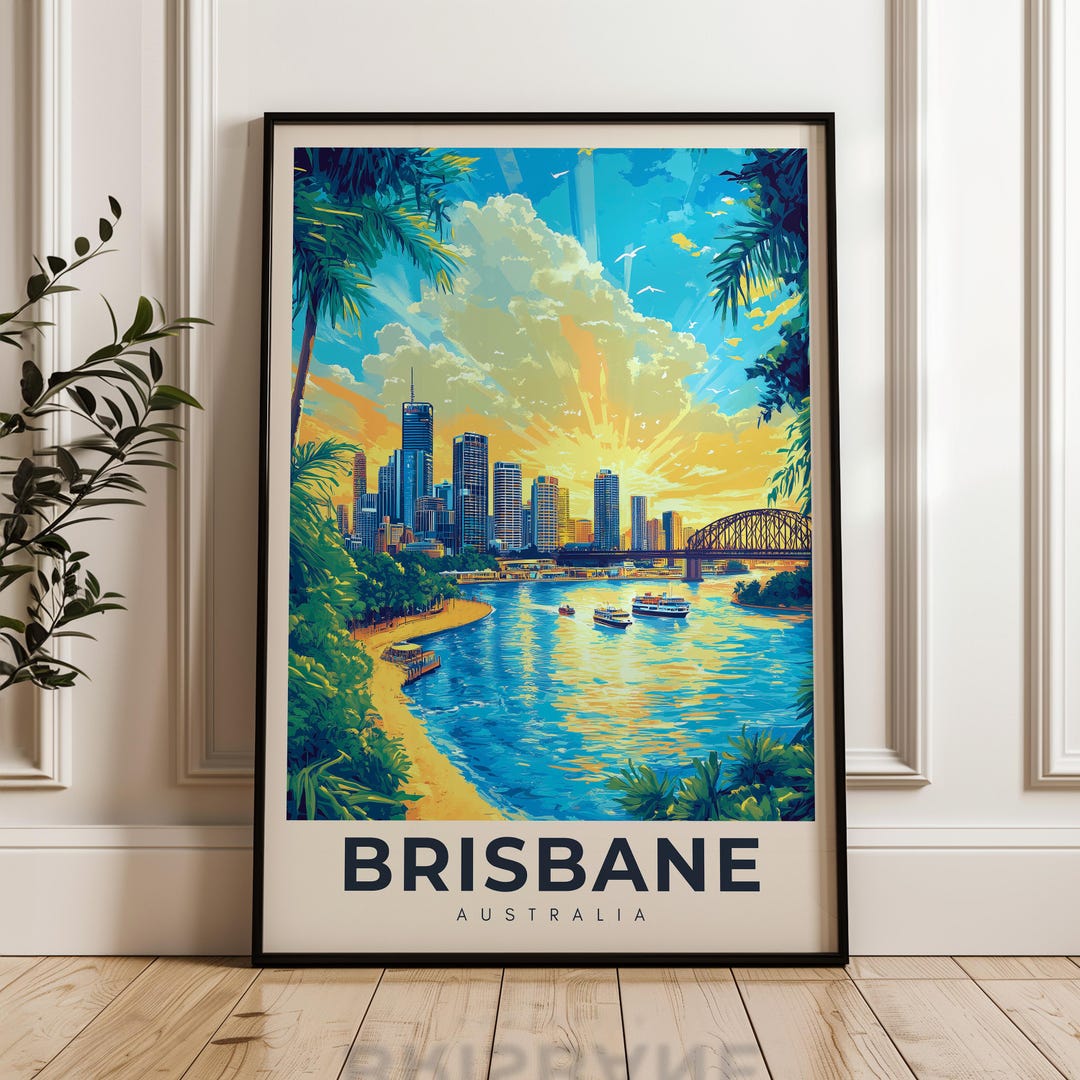 Brisbane Travel Poster - Australia Wall Art Print, Illustration Poster ...