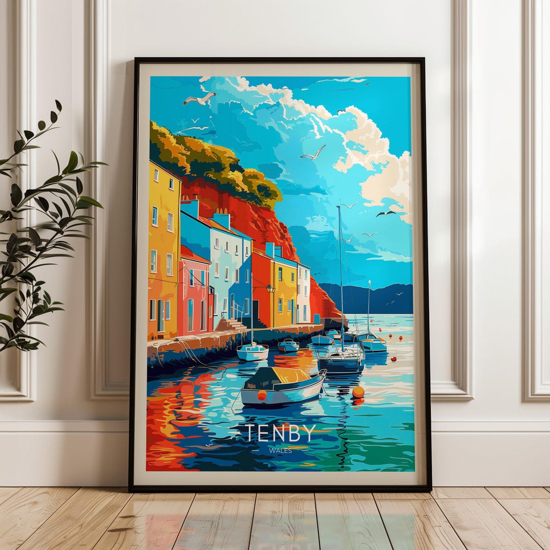 Tenby England Travel Poster: Colorful Seaside Art Print - Etsy