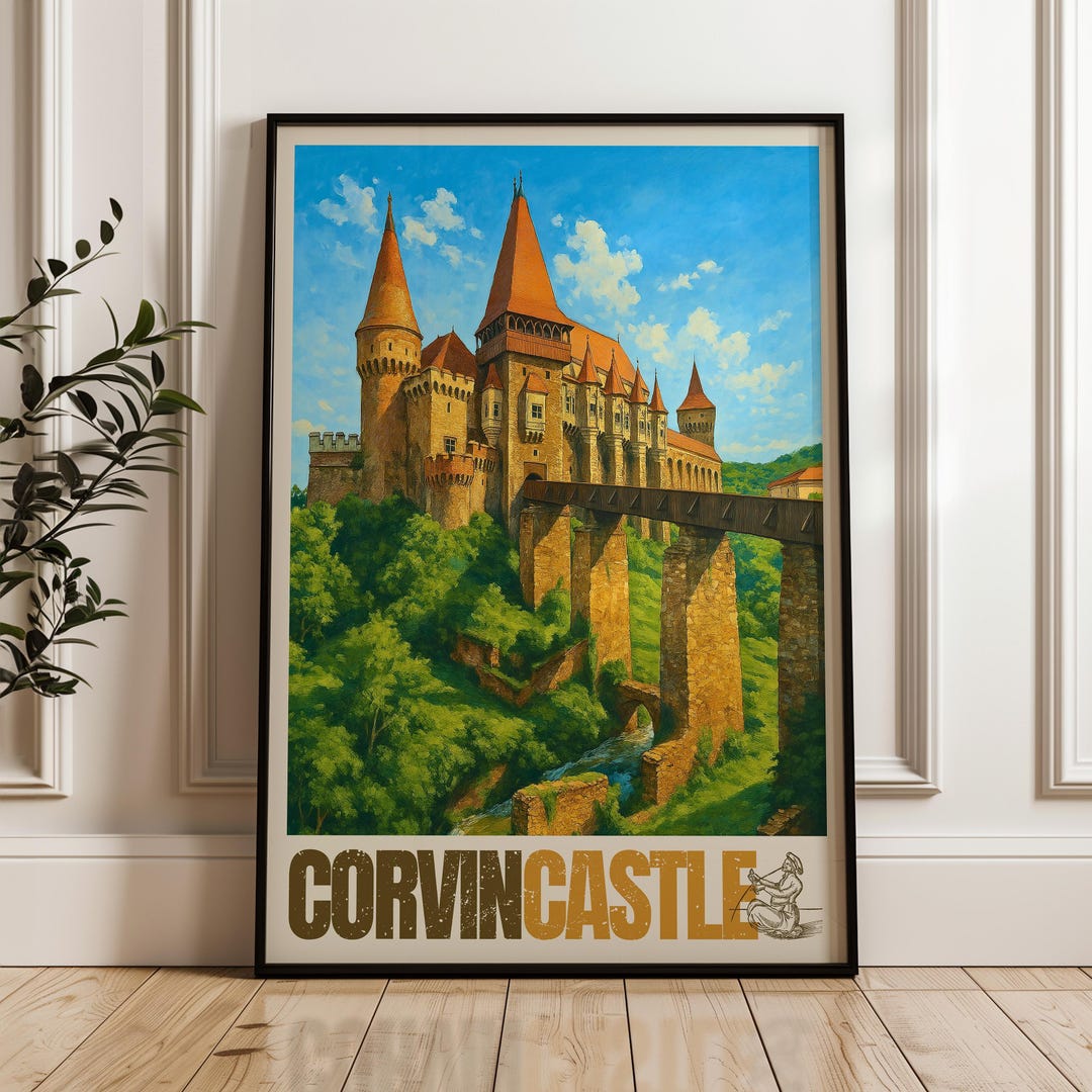 Corvin Castle Romania Travel Poster: Hunedoara Illustration Art - Etsy