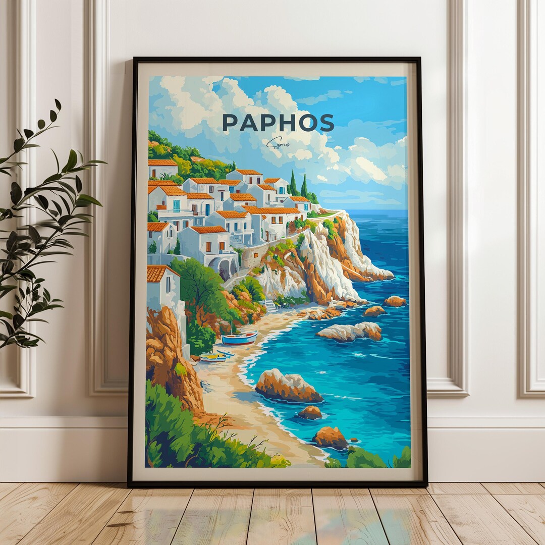 Paphos Cyprus Travel Poster: Mediterranean Island Art Print - Etsy