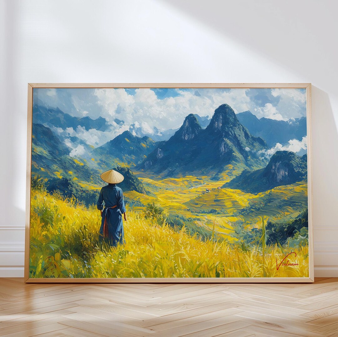 Vietnam Mountain Rice Field Poster – Yellow Terrace Landscape Wall Art ...