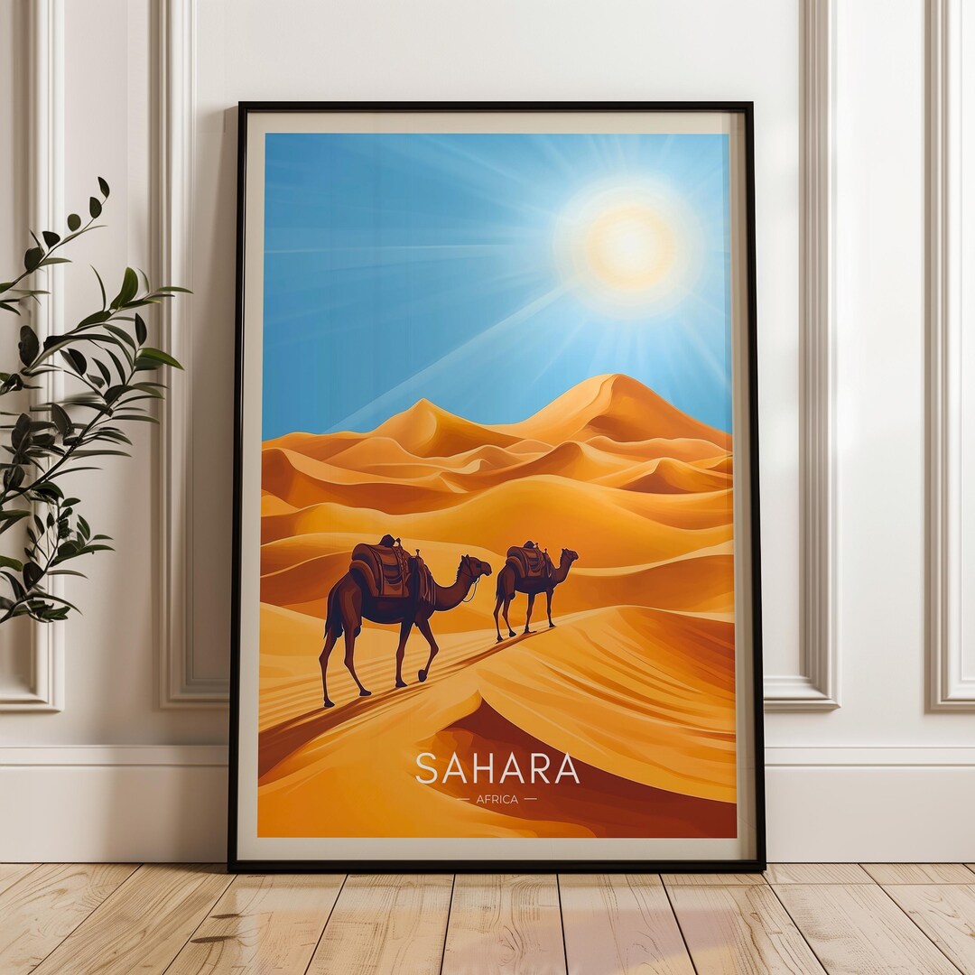 Sahara Desert Travel Poster - Africa Wall Art Print, Illustration ...