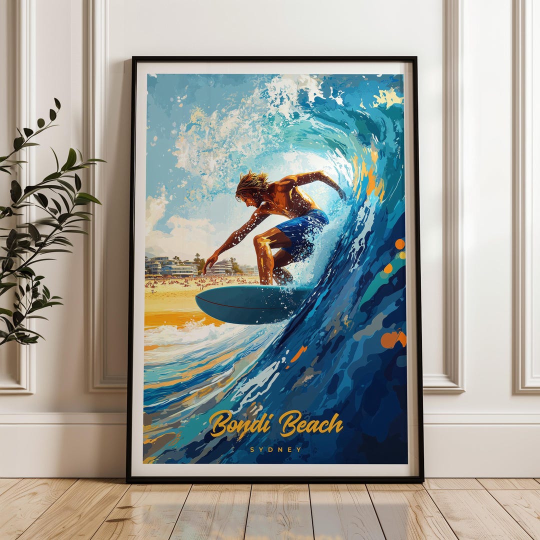Bondi Beach Travel Poster - Australia Wall Art Print, Illustration ...