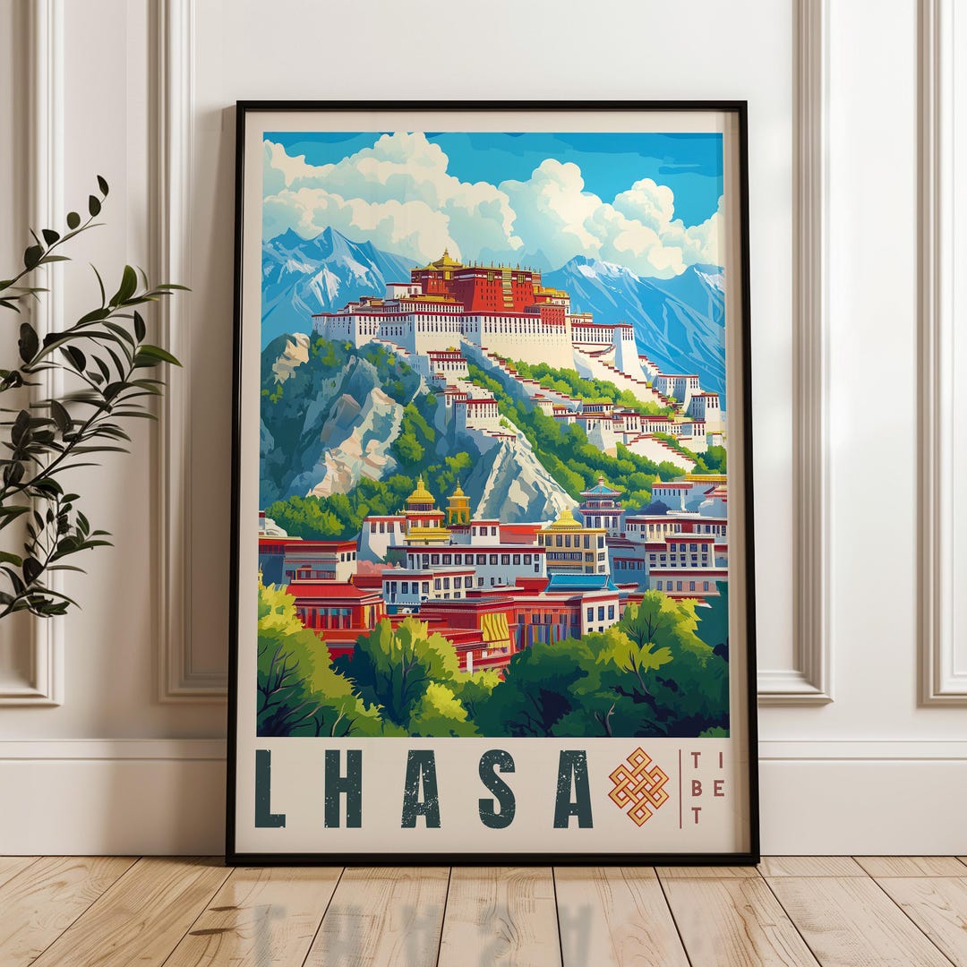 Lhasa Travel Poster - Tibet Wall Art Print, Potala Palace Illustration ...