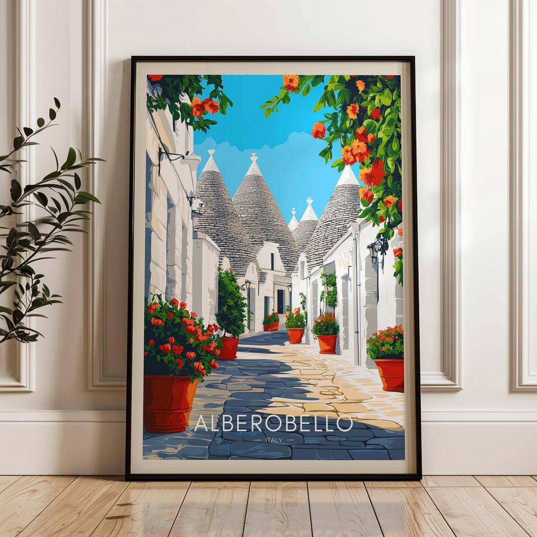Alberobello Travel Poster - Italy Wall Art Print, Illustration Poster ...