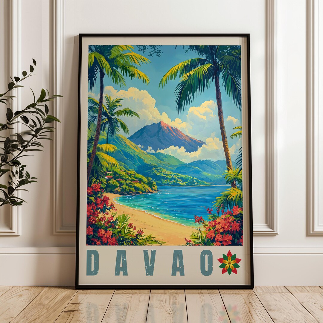 Travel Art Print: Colorful Davao Beach Scene - Retro Island Vibes - Etsy