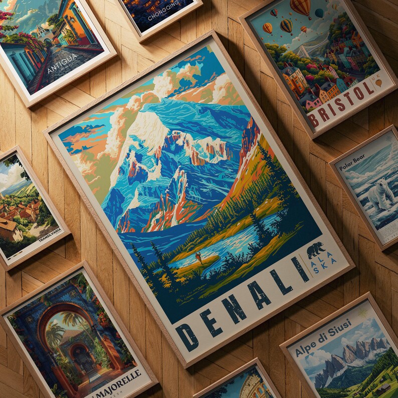 Denali Alaska Travel Poster: Mount Mckinley Illustration Art Print - Etsy