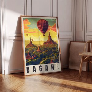 Bagan Travel Poster - Myanmar Wall Art Print, Illustration Poster ...