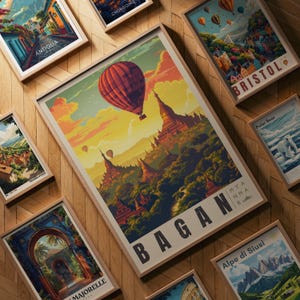Bagan Travel Poster - Myanmar Wall Art Print, Illustration Poster ...