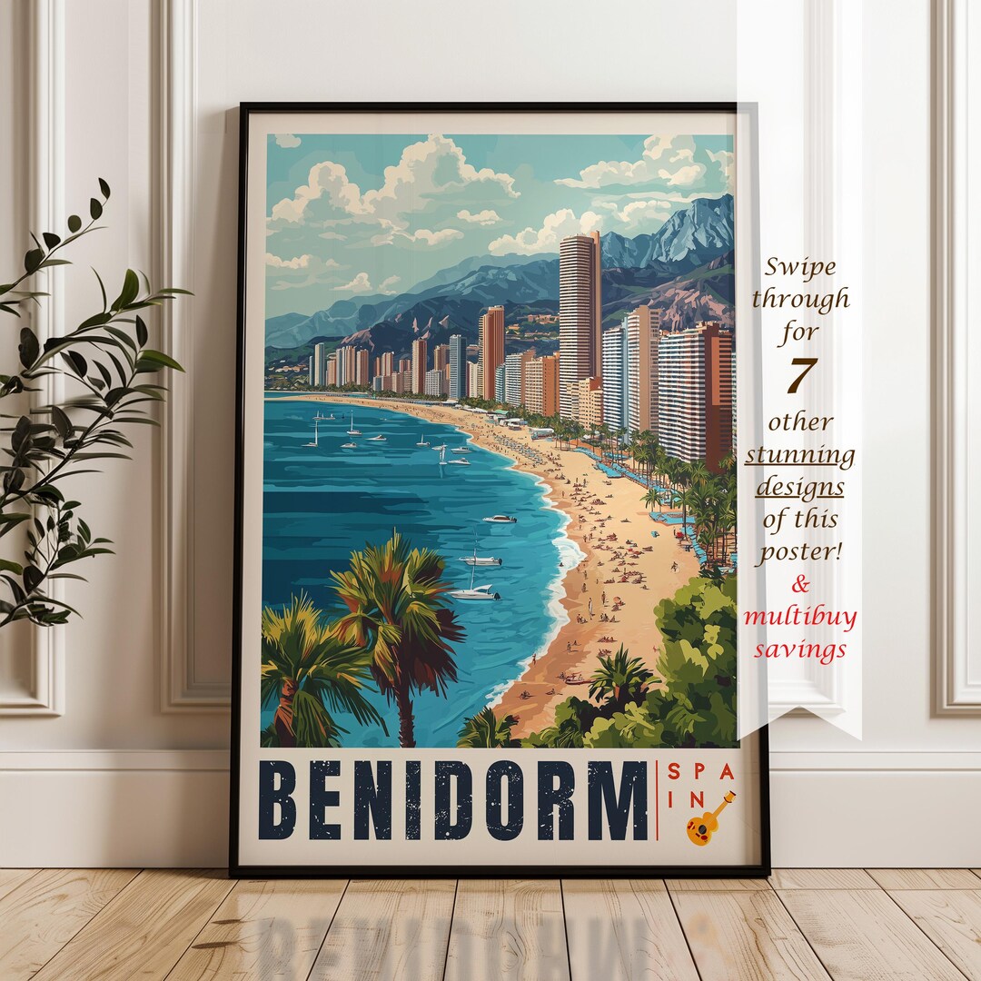 Benidorm Travel Poster Spain Wall Art Print, Alicante Illustration ...