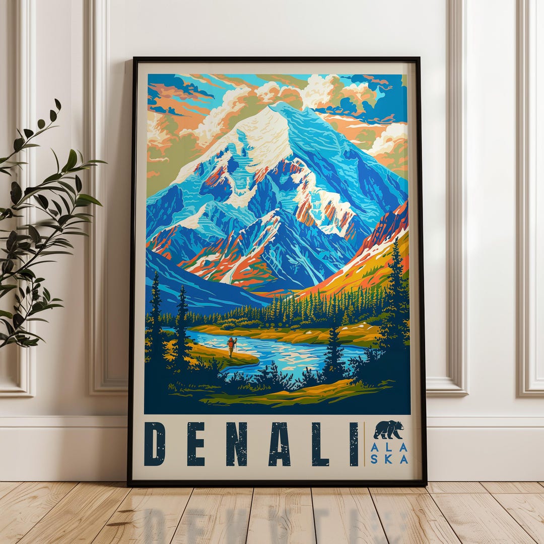 Denali Alaska Travel Poster: Mount Mckinley Illustration Art Print - Etsy