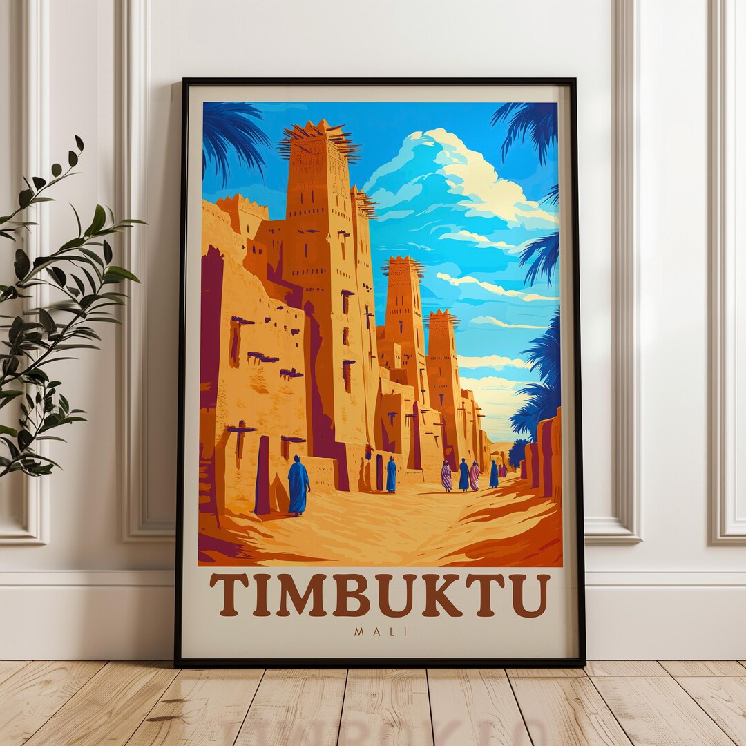 Timbuktu Travel Poster - Mali Wall Art Print, Illustration Poster ...