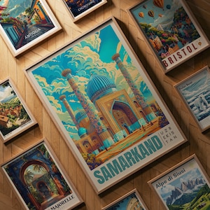 Samarkand Travel Poster - Uzbekistan Wall Art Print, Illustration ...