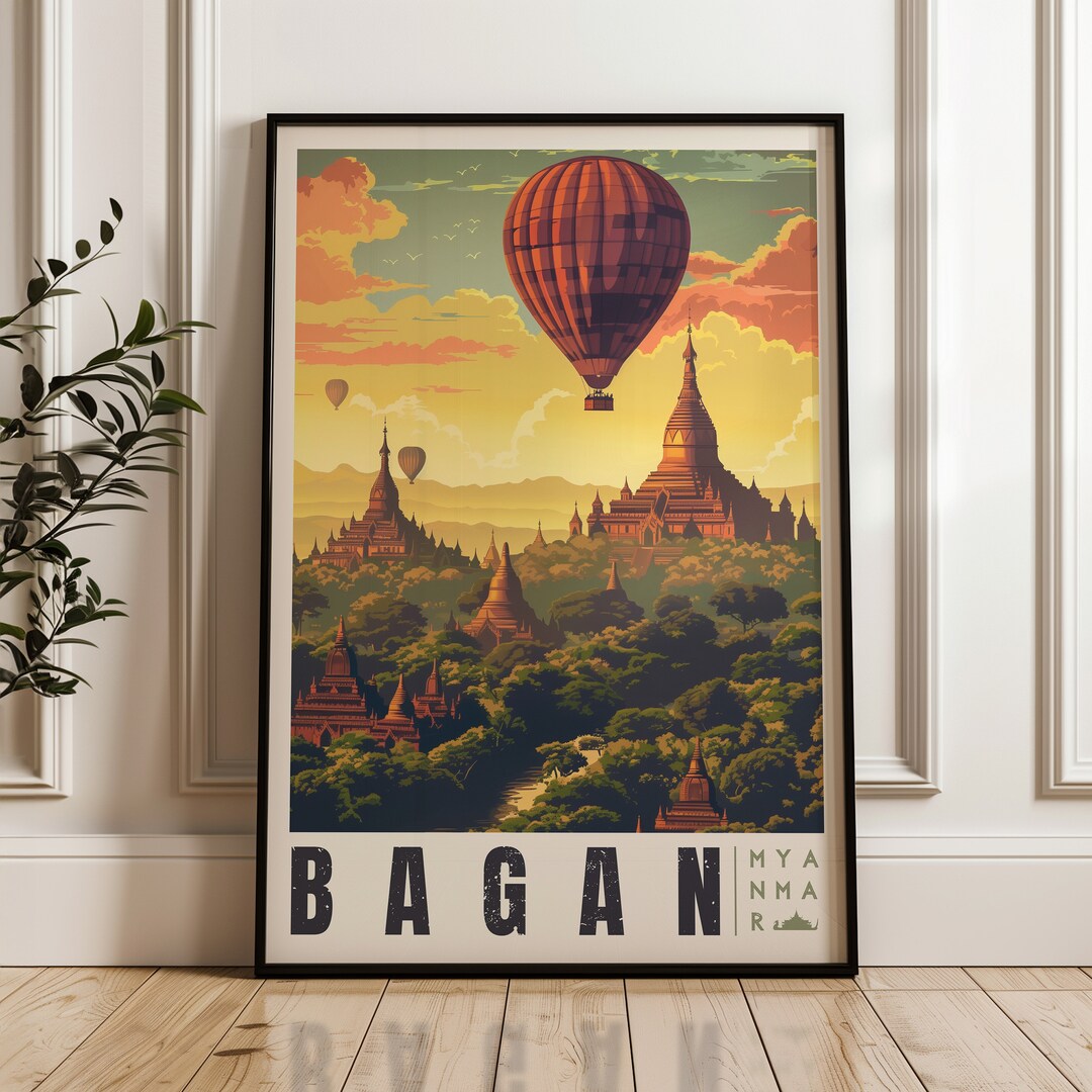 Bagan Travel Poster Myanmar Wall Art Print, Illustration Poster ...