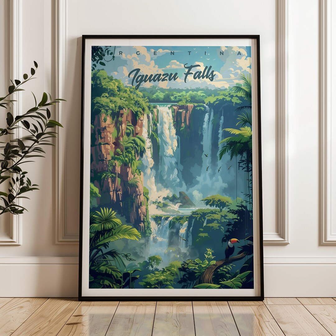 Iguazu Falls Travel Poster Argentina Wall Art Print, Illustration ...