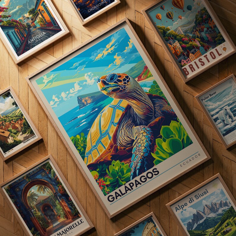 Galapagos Travel Poster: Ecuador Turtle Art Print - Etsy