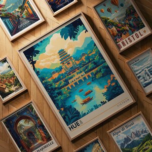 Hue Travel Poster - Vietnam Wall Art Print, Illustration Poster, Asian ...