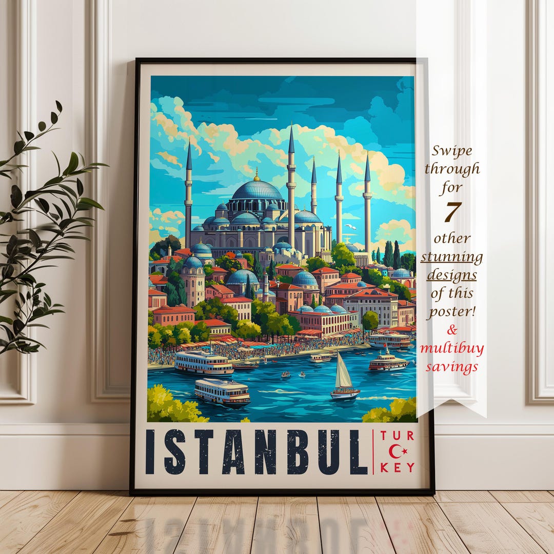 Istanbul Travel Poster, Turkey Wall Art Print, Illustration Poster ...