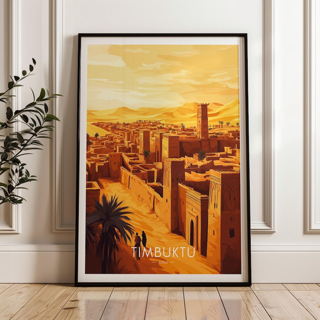 Timbuktu Travel Poster - Mali Wall Art Print, Illustration Poster ...