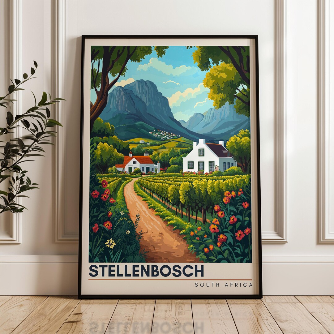 Stellenbosch Travel Poster - South Africa Wall Art Print, Illustration ...