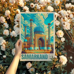 Samarkand Travel Poster - Uzbekistan Wall Art Print, Illustration ...
