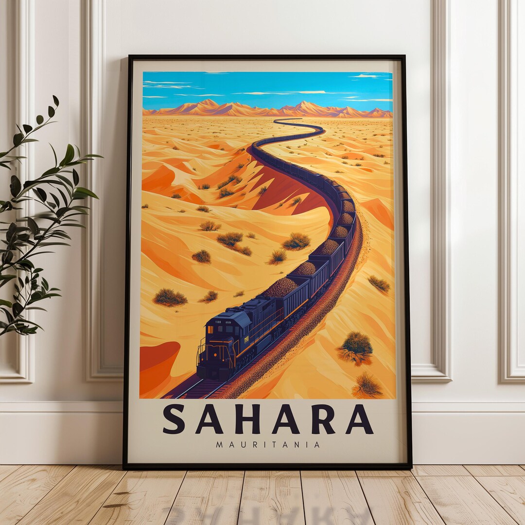 Sahara Desert Travel Poster, Mauritania Wall Art Print, Illustration ...