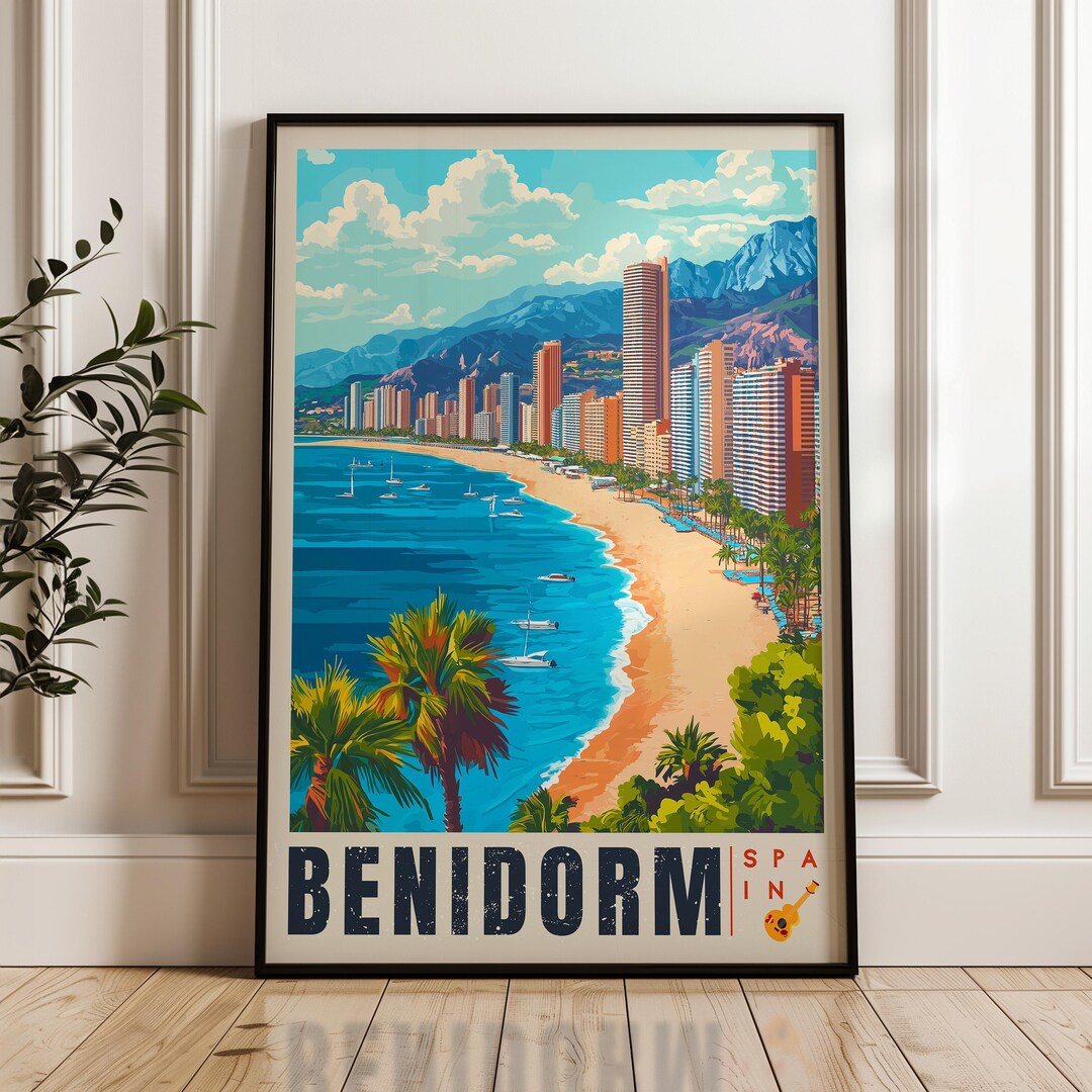 Benidorm Travel Poster - Spain Wall Art Print, Alicante Illustration ...