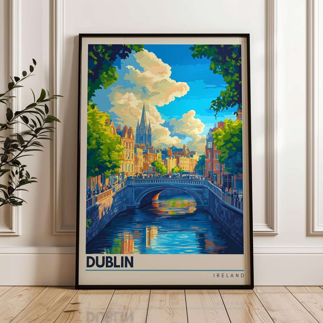 Dublin Travel Poster - Ireland Wall Art Print, Illustration Poster ...