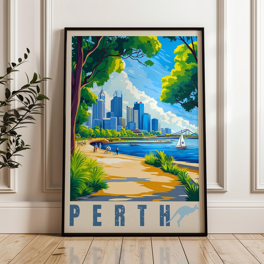 Perth Travel Poster - Australia Wall Art Print, Illustration Poster ...