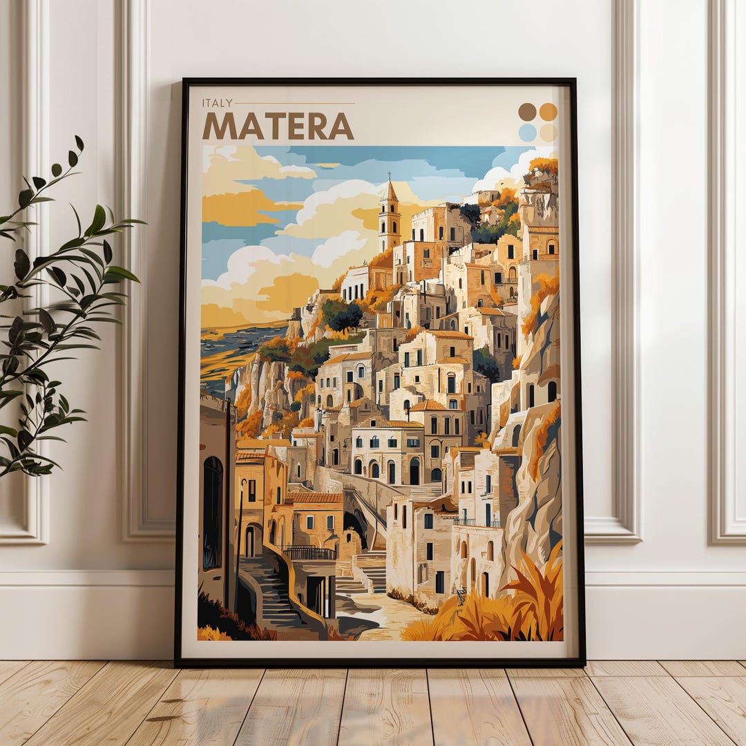 Matera Travel Poster - Italy Wall Art Print, Illustration Poster ...