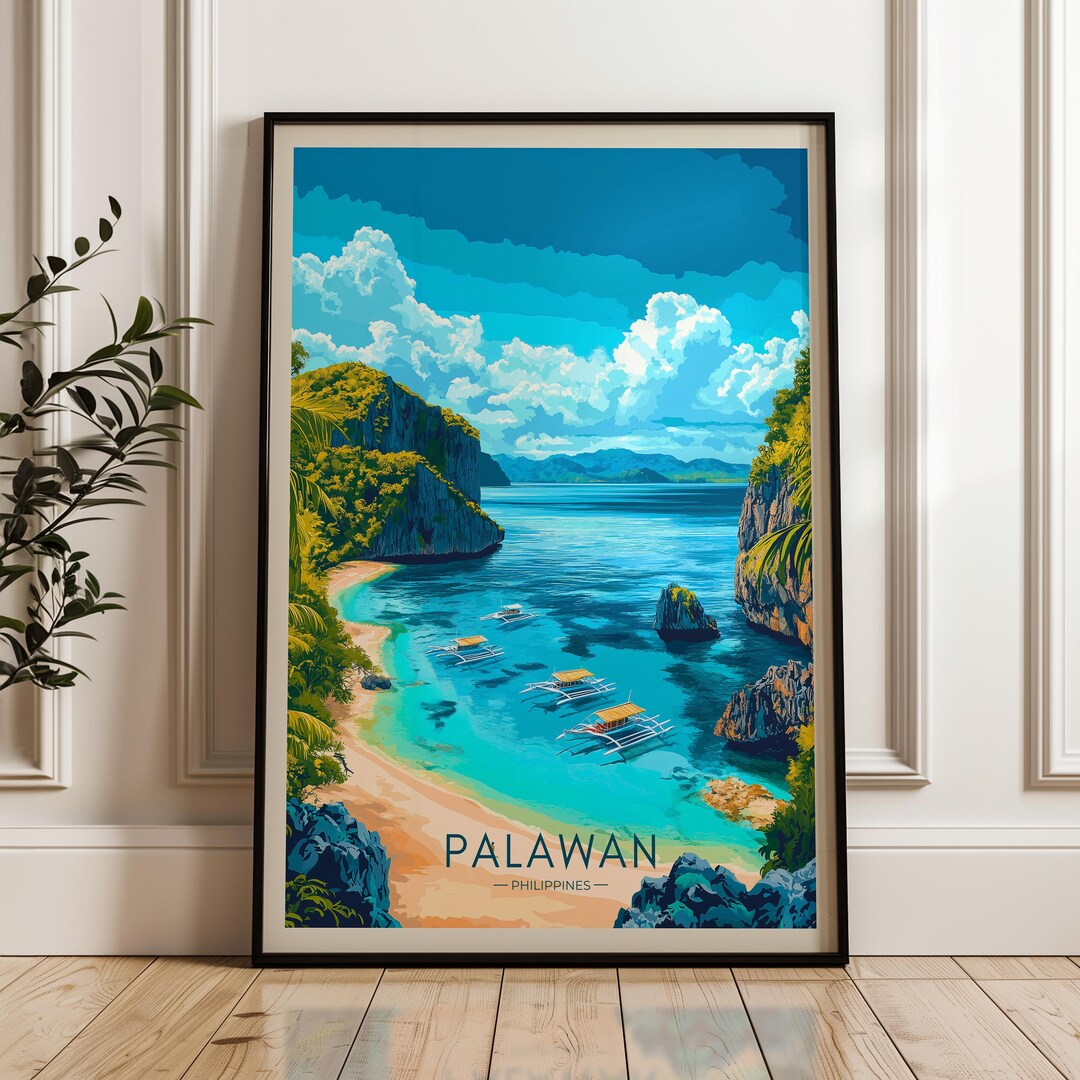 Palawan Travel Poster - Philippines Wall Art Print, Illustration ...