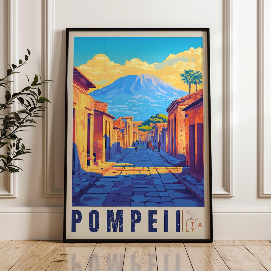 Pompeii Travel Poster - Italy Wall Art Print, Illustration Poster ...