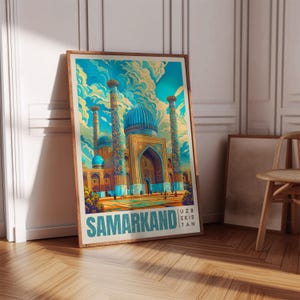 Samarkand Travel Poster - Uzbekistan Wall Art Print, Illustration ...
