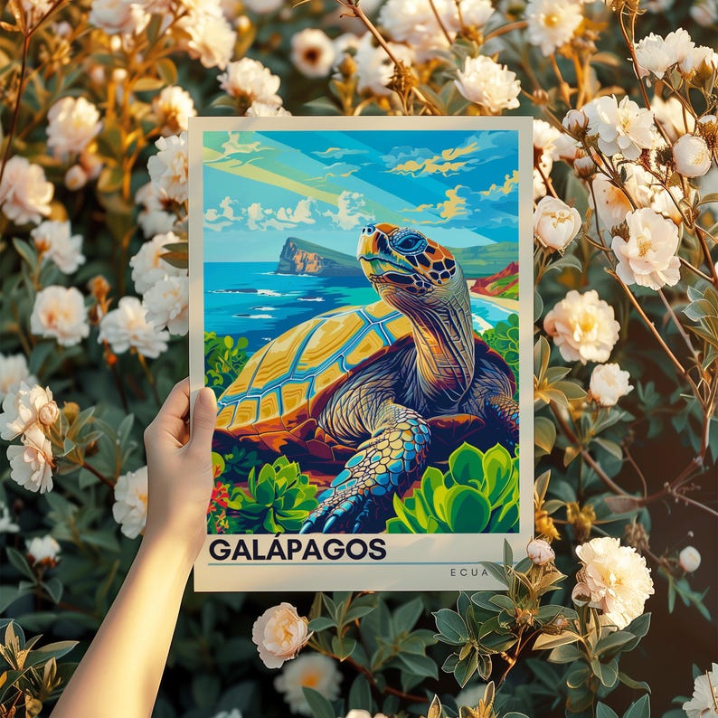 Galapagos Travel Poster: Ecuador Turtle Art Print - Etsy