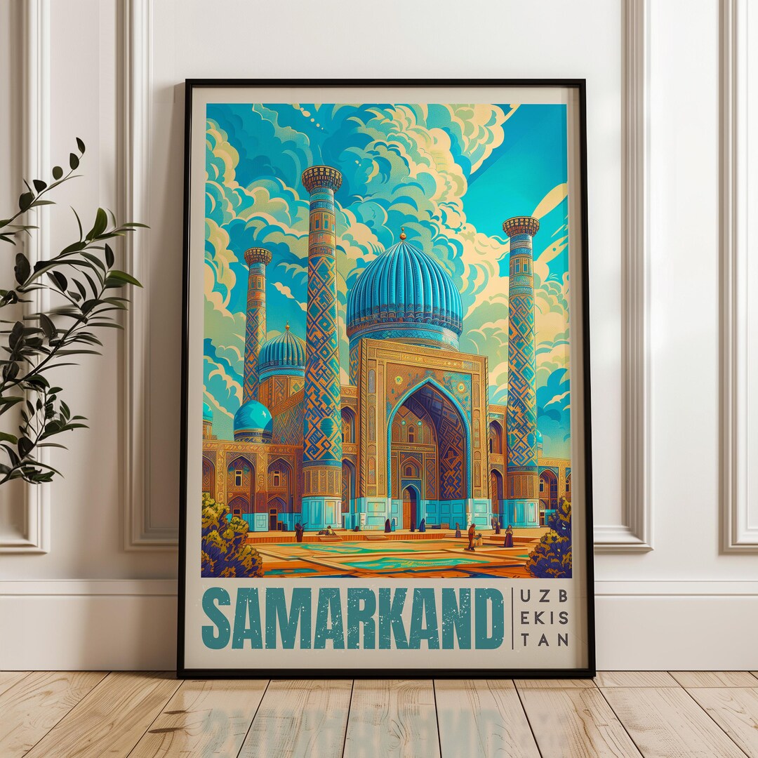 Samarkand Travel Poster - Uzbekistan Wall Art Print, Illustration ...